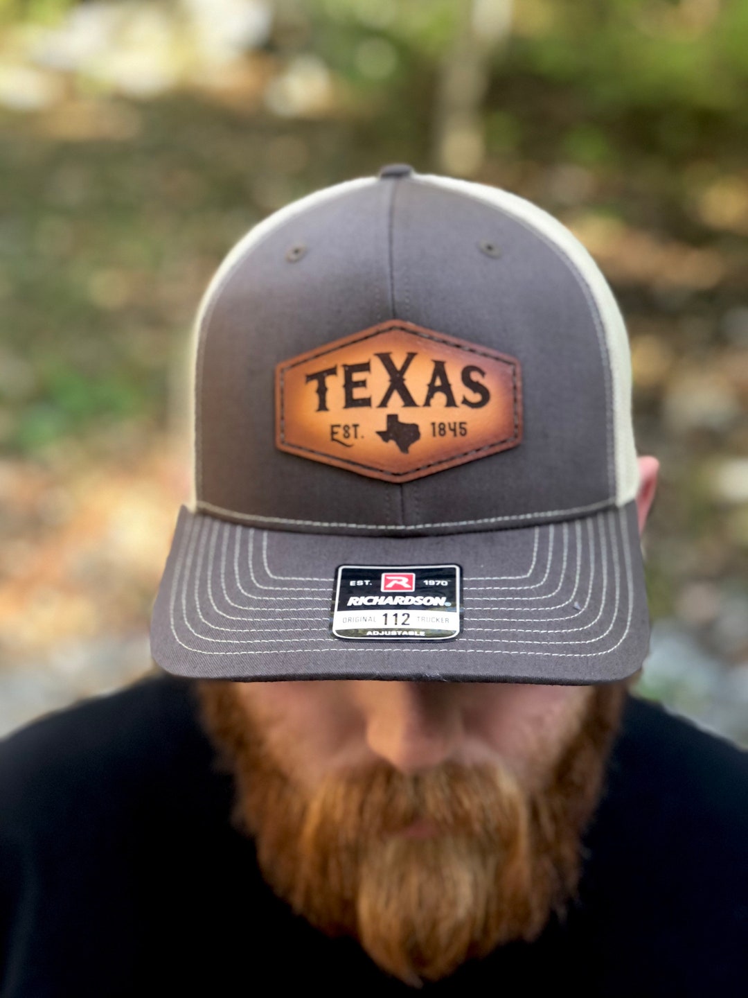 Texas Trucker Hat, Lone Star Leather Patch Hat, Longhorn Leather Hat ...