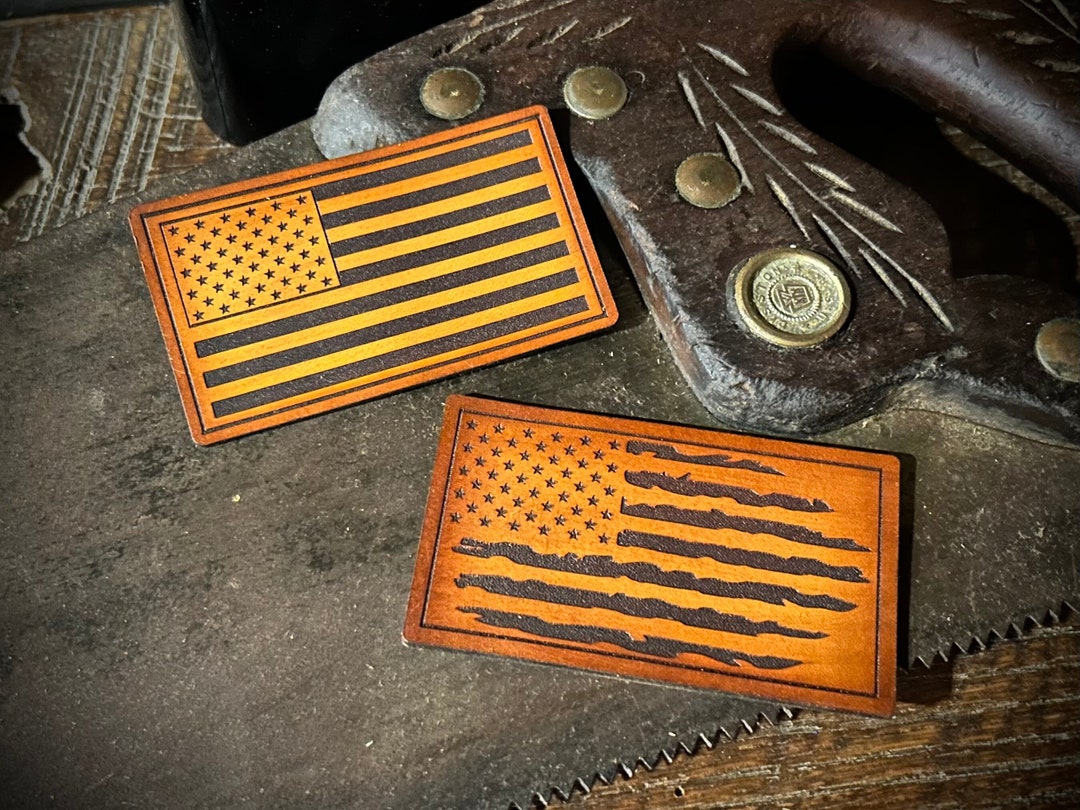 American Flag Leather Patch, Genuine Leather Patch, Handmade Vegtan Leather Patch, Traditional ...