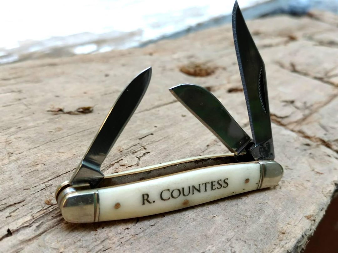 Engraved Bone Handle Pocket Knife, Stainless Steel Blades - Etsy