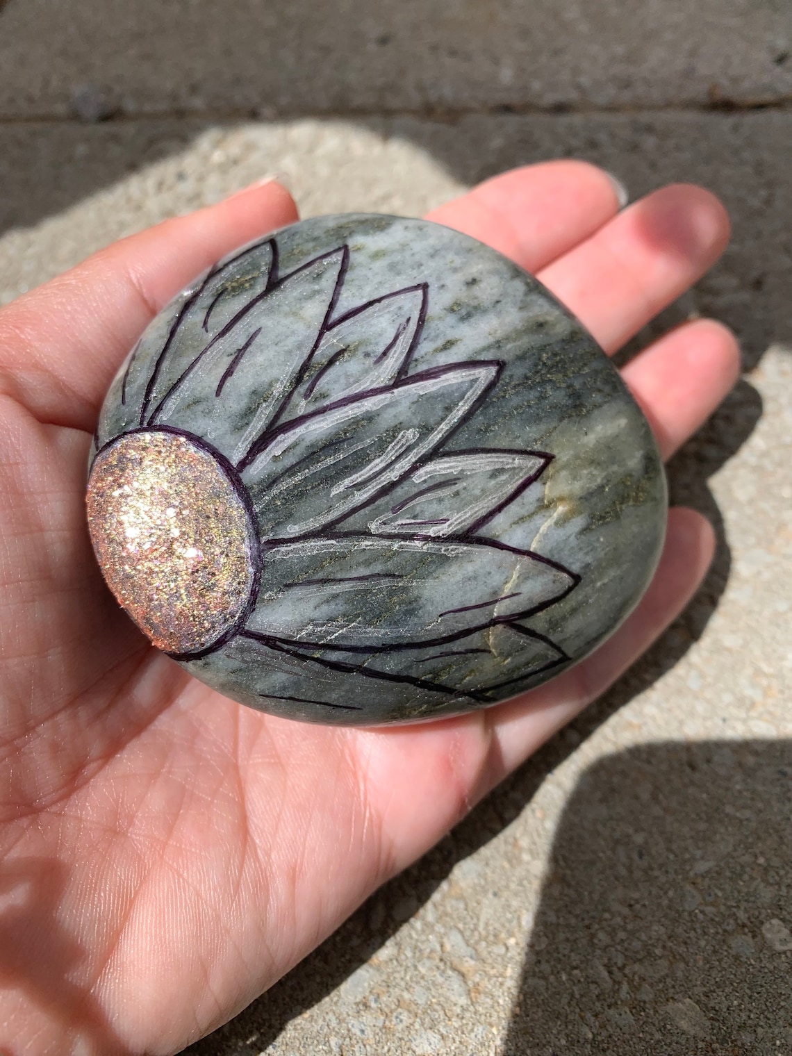 Garden stone flower art inspirational stones garden decor | Etsy