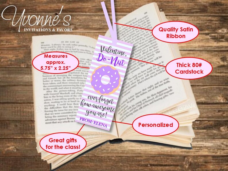 Valentine Kid Bookmark Cards-donuts Bookmarks-valentine Class Party ...