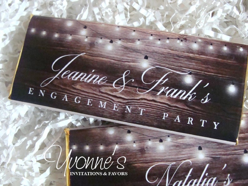 String Lights Wood Rustic Candy Bar Wrappers Assembled With Chocolate ...