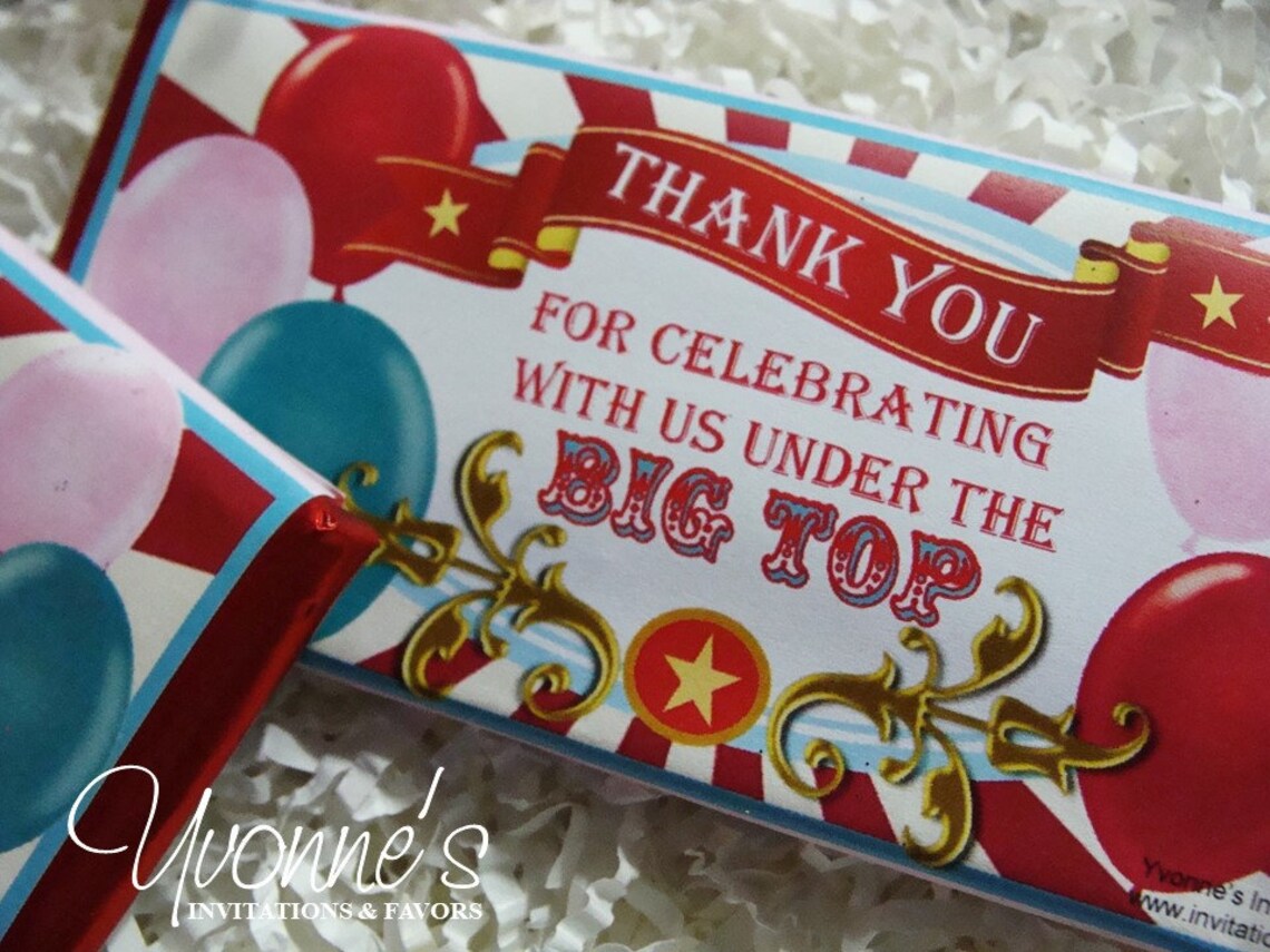 Circus Birthday Candy Bar Wrappers Assembled With | Etsy