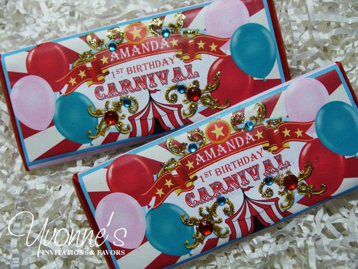 Circus Birthday Candy Bar Wrappers Assembled With | Etsy