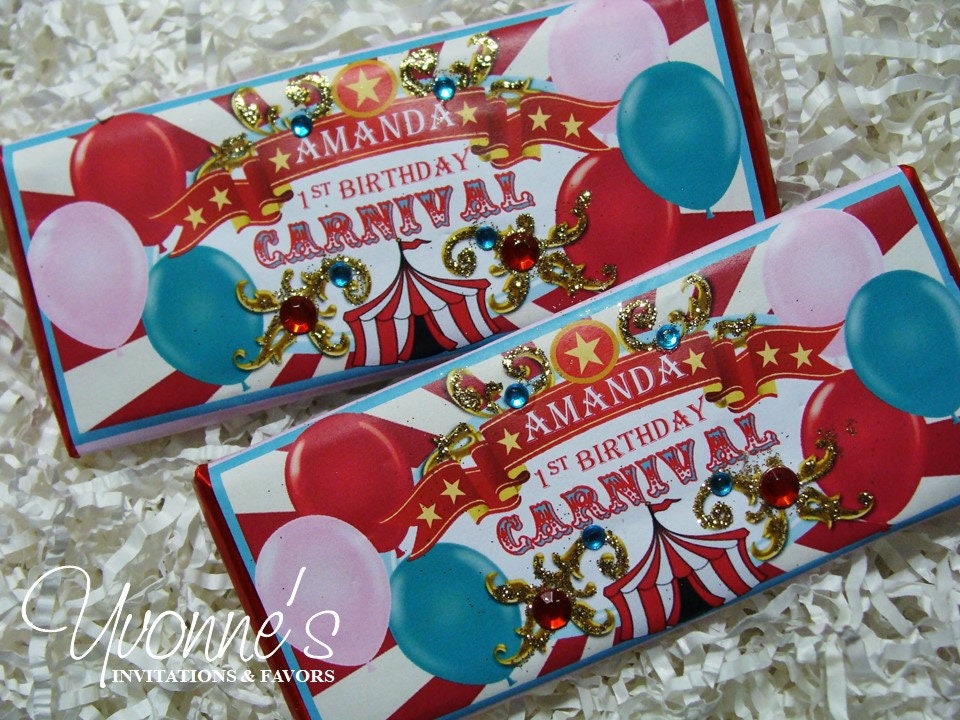 Circus Birthday Candy Bar Wrappers Assembled With | Etsy