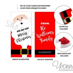 Santa Claus Candy Bar Wrappers + Mini Santa Hat-diy Wrappers for ...
