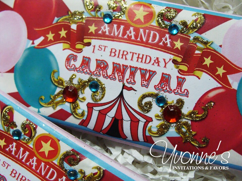 Circus Birthday Candy Bar Wrappers Assembled With | Etsy