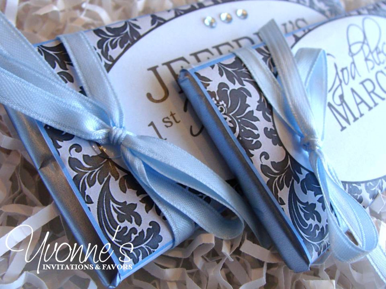 Communion Christening Candy Bar Wrappers Blue Boy Damask - Etsy