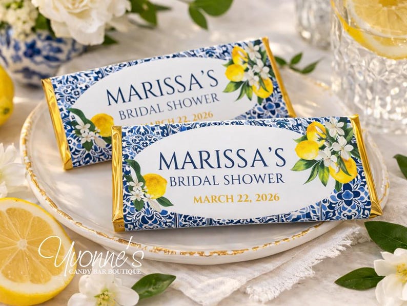 Lemon Theme With Blue Tile Candy Bar Wrappers With Foil for Chocolate ...