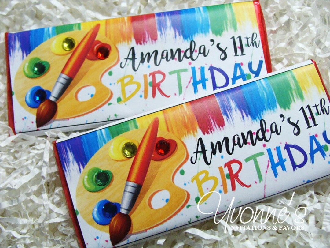 Art Paint Birthday Candy Bar Wrappers Assembled With Chocolate Bar ...