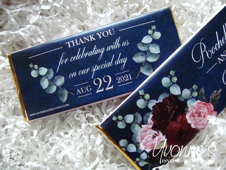 Wedding Navy Burgundy Candy Bar Wrappers for Chocolate Bar | Etsy