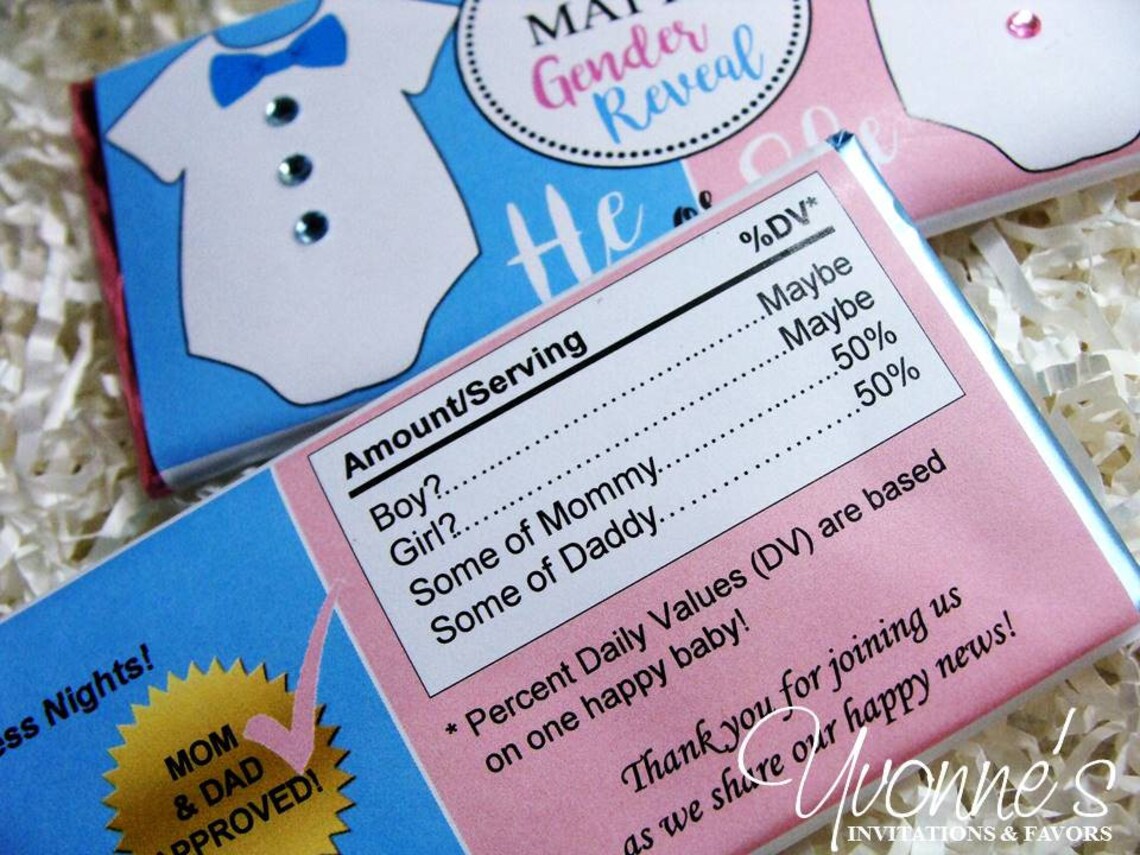 Gender Reveal Candy Bar Wrappers Assembled With Chocolate - Party ...