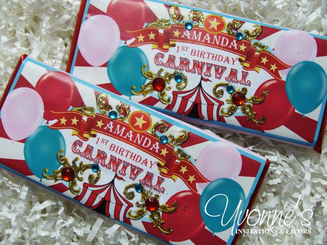 Circus Birthday Candy Bar Wrappers Assembled With - Etsy