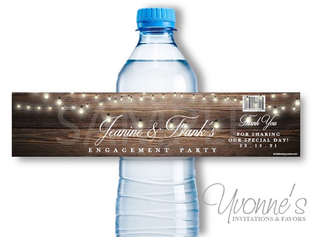 Rustic Water Bottle Wrappers-string Lights and Wood Design-wedding ...