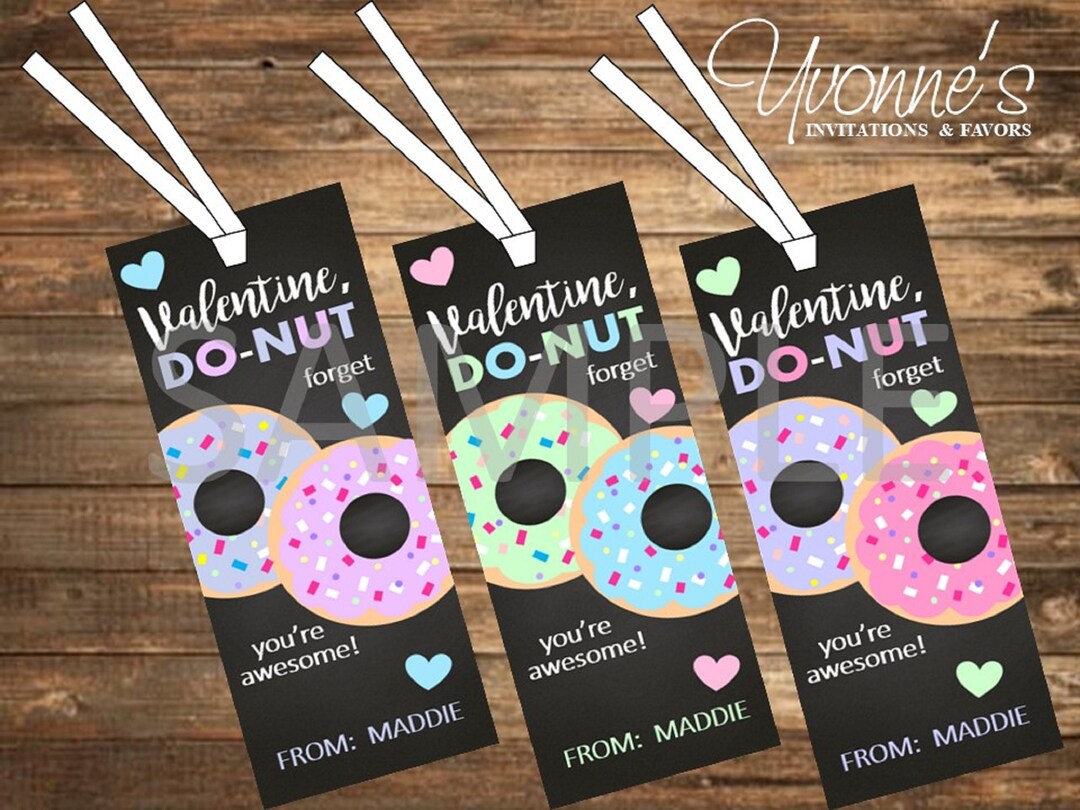 Valentine Kid Bookmark Cards Donuts Design Class Party Favors ...