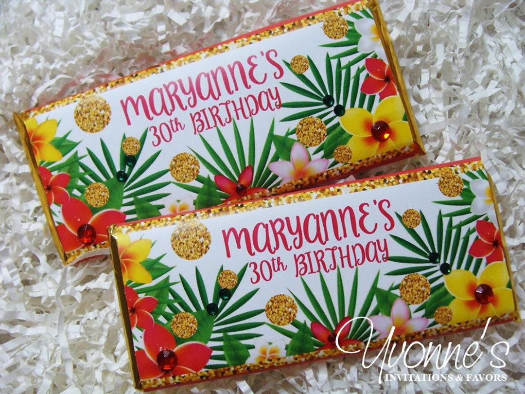 Hawaiian Luau Candy Bar Wrappers for Chocolate Bar Favors-30th,40th ...