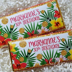 Hawaiian Luau Candy Bar Wrappers for Chocolate Bar Favors-30th,40th ...