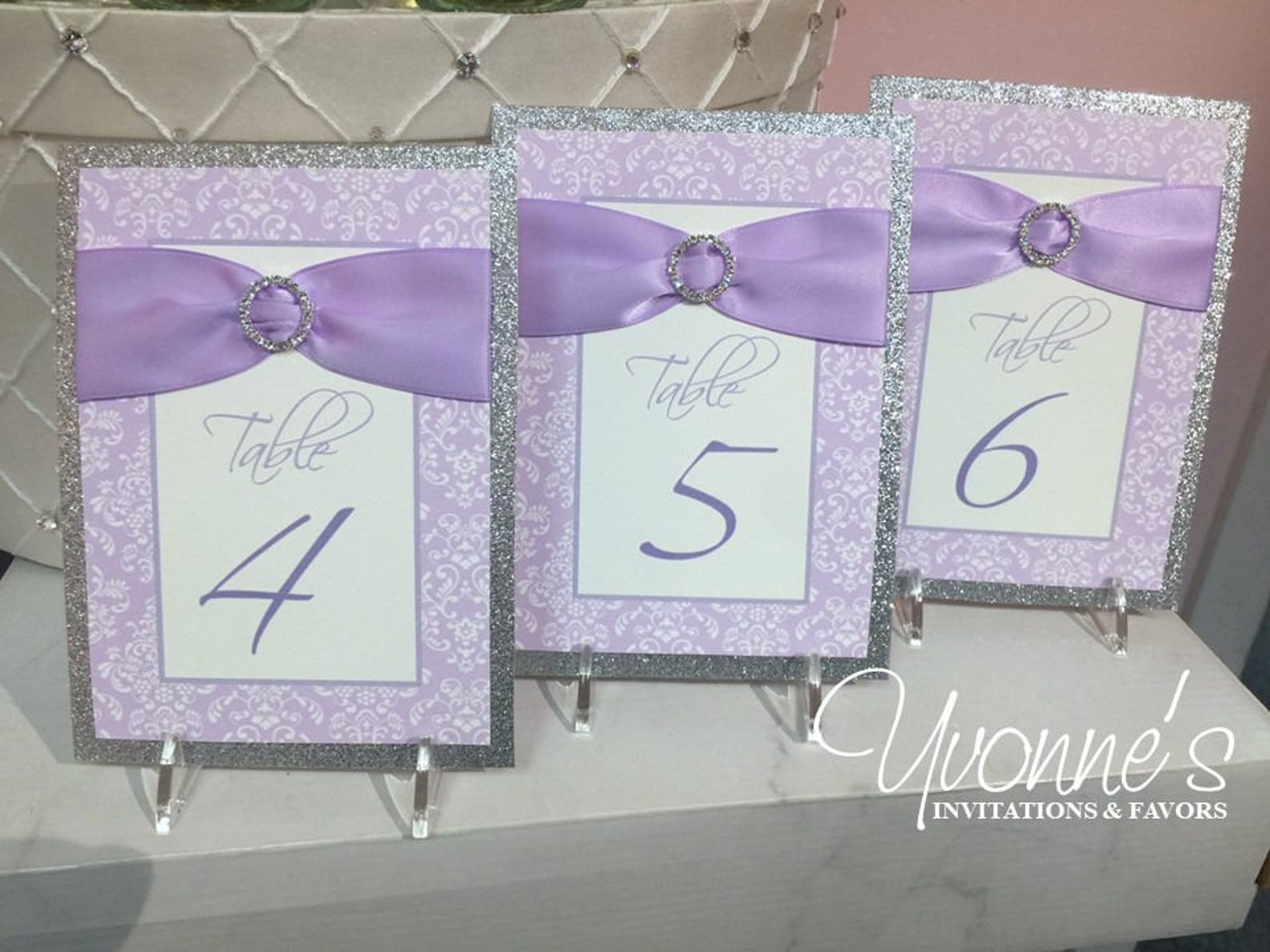 Table Numbers in Lavender-purple-silver With Ribbon, Bling, Glitter ...