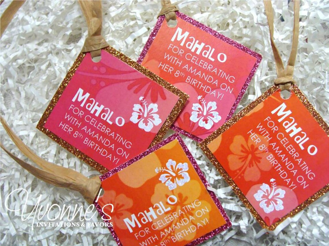 Hawaiian Luau Tropical Favor Tags Gift/thank You Tags for - Etsy