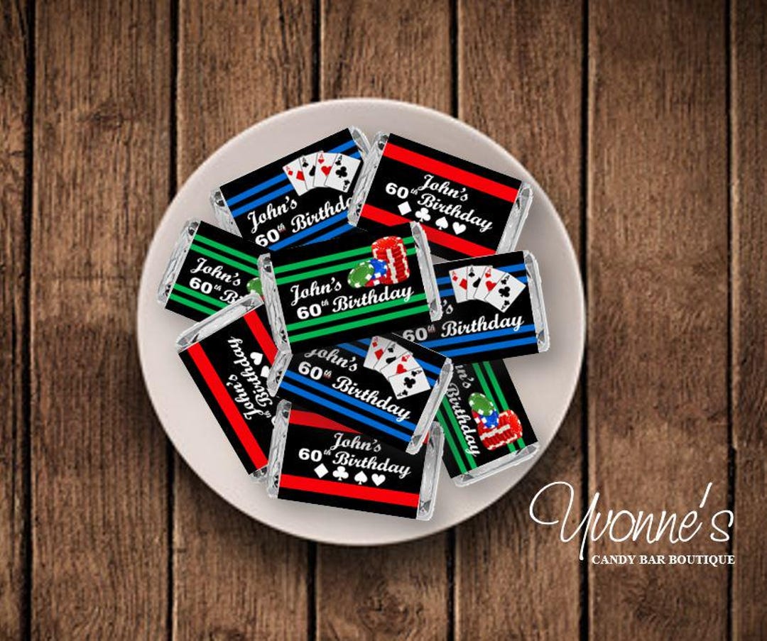 Poker Birthday Mini Candy Bar Wrappers - Personalized Sticker Labels ...