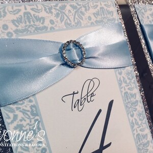 Table Numbers in Light Blue-silver With Ribbon, Bling, Glitter - for ...