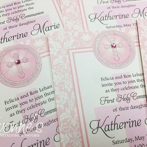 Communion Invitation Holy Cross Design in Pink for - Etsy