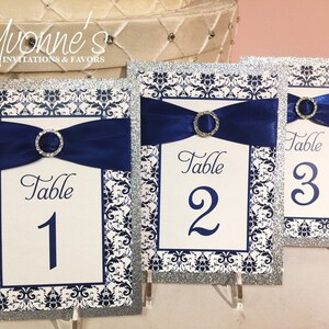 Table Numbers in Navy-silver-dark Blue With Ribbon, Bling, Glitter ...