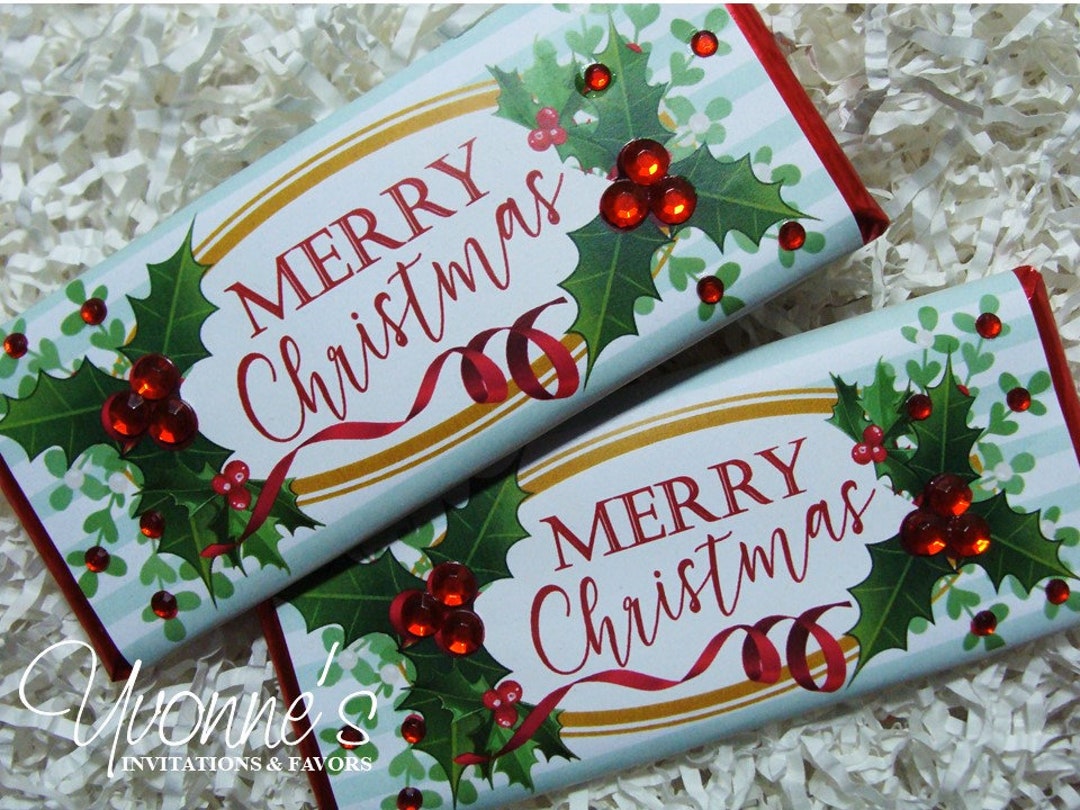 Christmas Candy Bar Wrappers for Chocolate Bars-mistletoe-holly Holiday ...