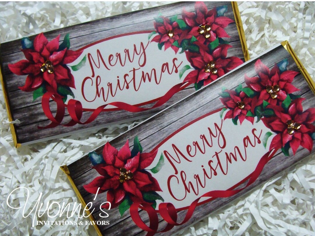 Christmas Candy Bar Wrappers for Chocolate Bar Favors-poinsettia Party ...
