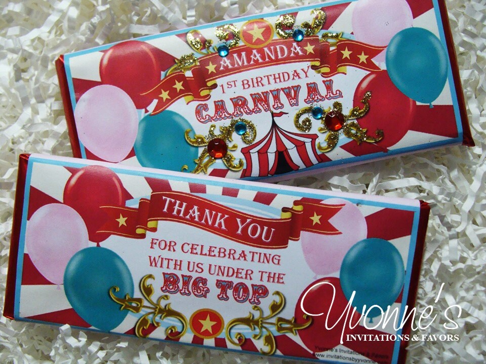Circus Birthday Candy Bar Wrappers Assembled With | Etsy
