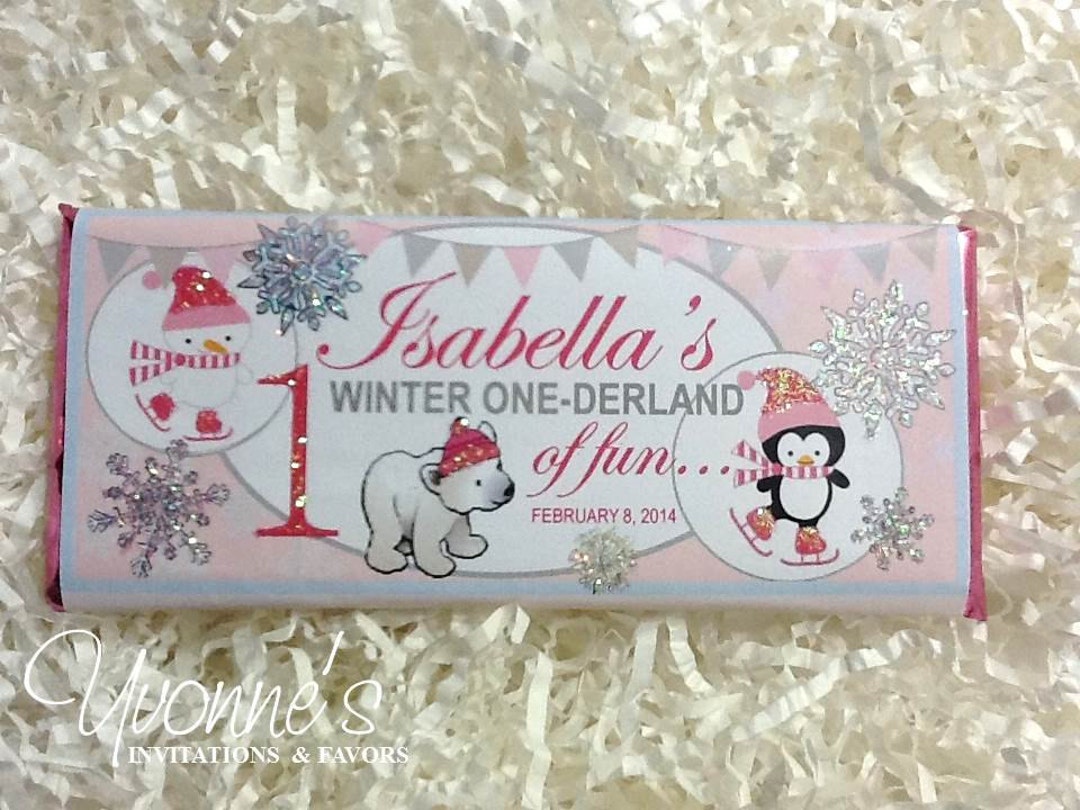 Winter 1st Birthday Candy Bar Wrappers for Chocolate Bar Party Favors ...