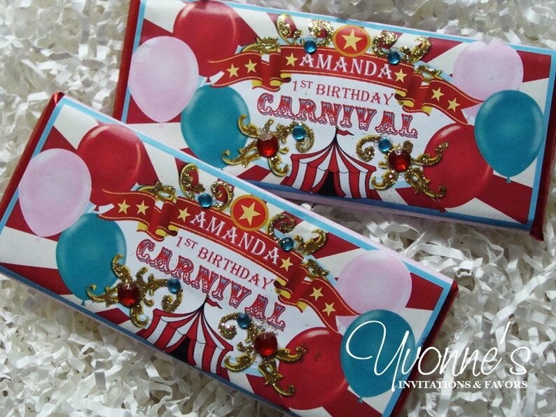 Circus Birthday Candy Bar Wrappers Assembled With - Etsy