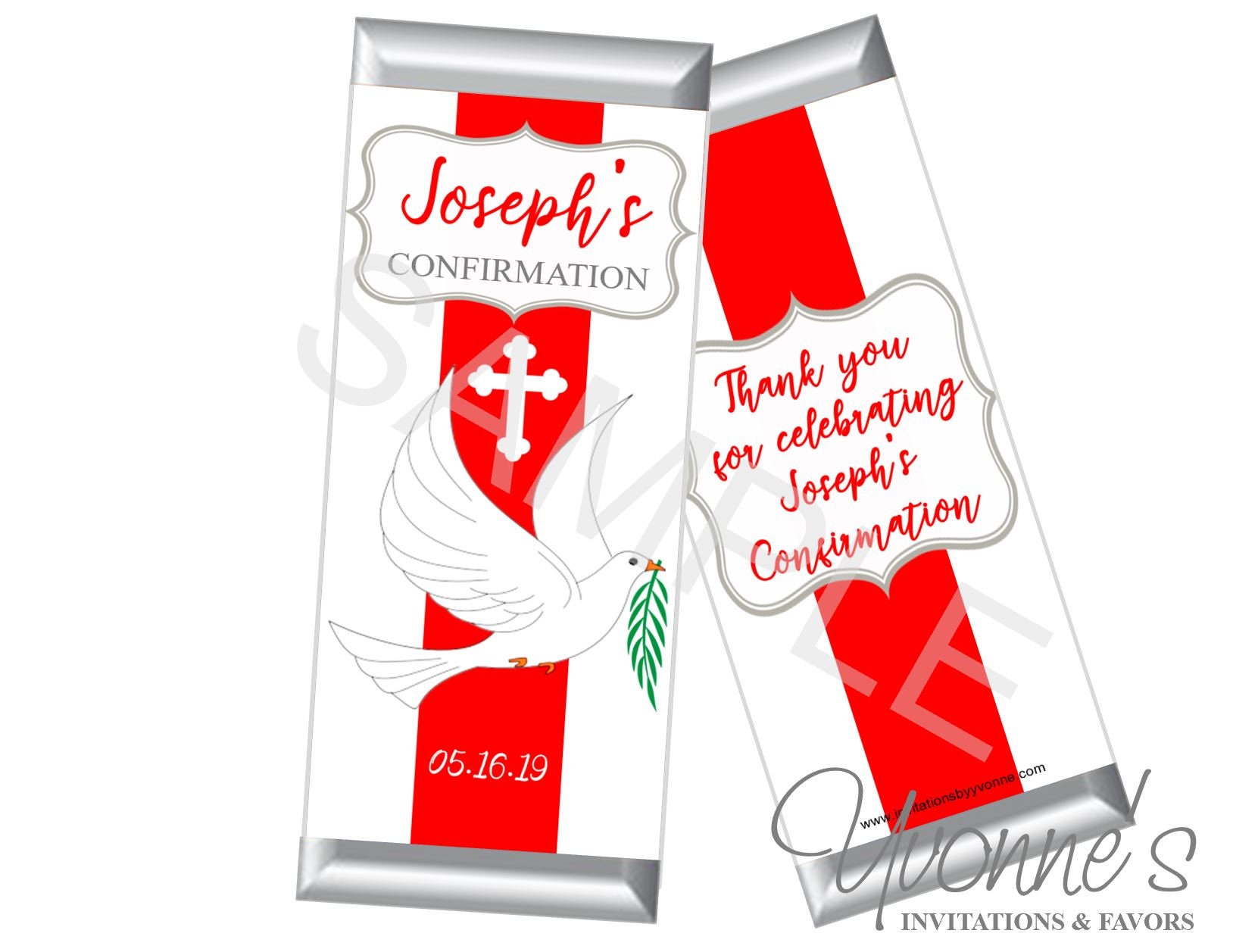 Confirmation Candy Bar Wrapper-chocolate Bar Favors-white/red Dove ...