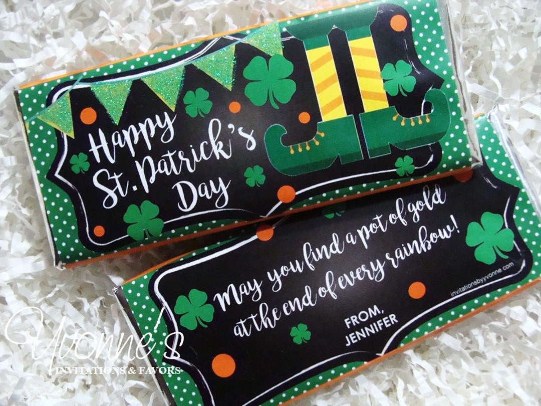 St. Patrick's Day Candy Bar Wrapper - Chocolate Bar Favor - Leprechaun ...