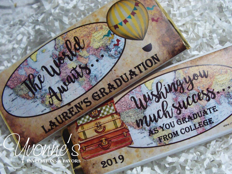Graduation World Awaits Candy Bars Wrappers for Chocolate Bar Favors ...