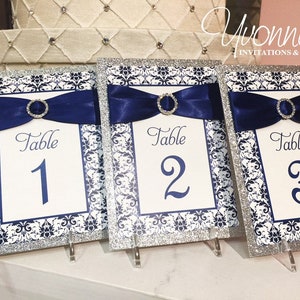Table Numbers in Navy-silver-dark Blue With Ribbon, Bling, Glitter ...