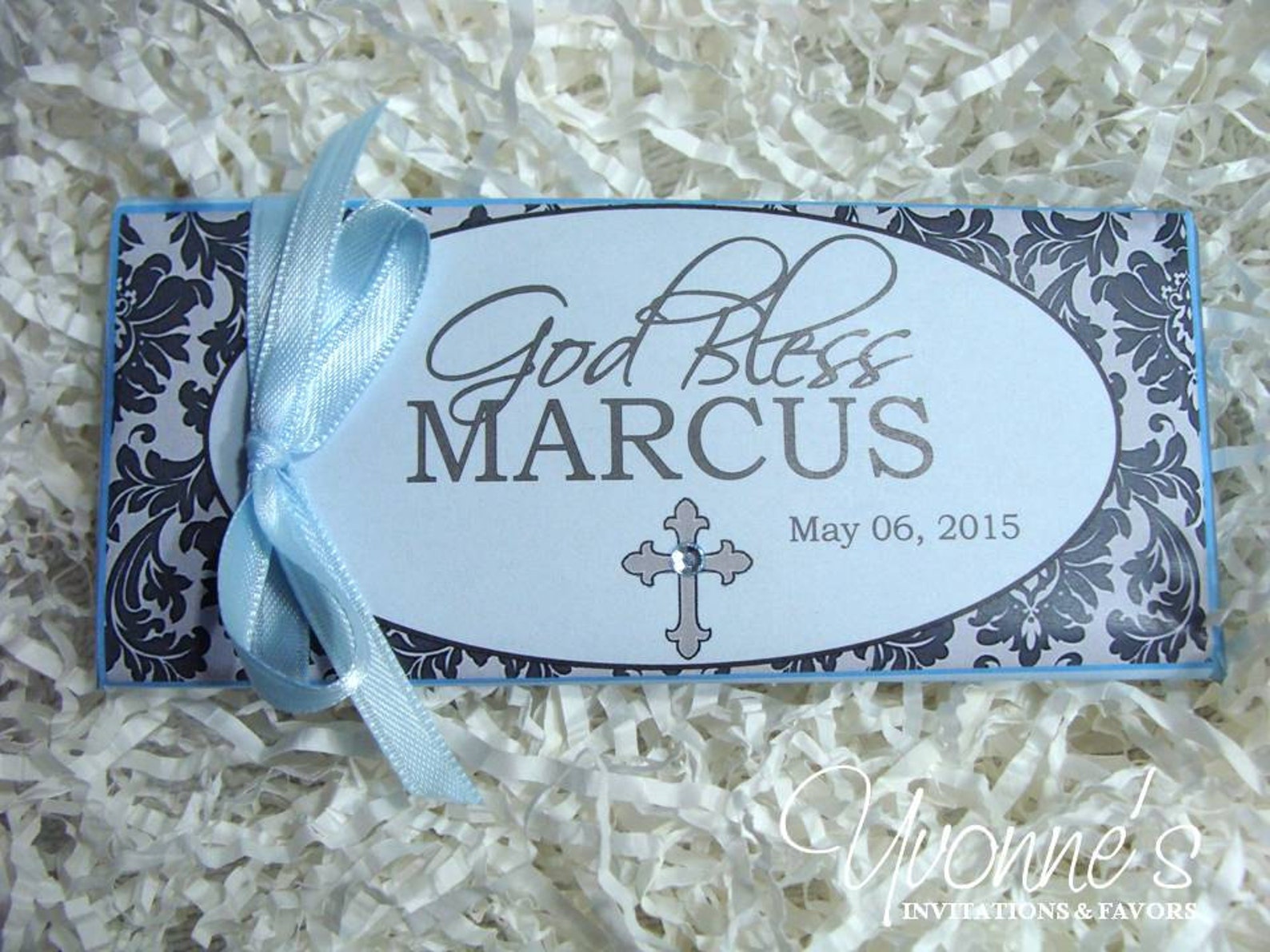 Communion Christening Candy Bar Wrappers Blue Boy Damask - Etsy