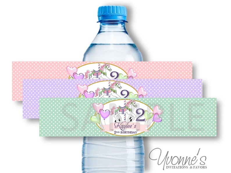 Carousel Water Bottle Wrappers - First 1st Birthday, Baby Birthday ...