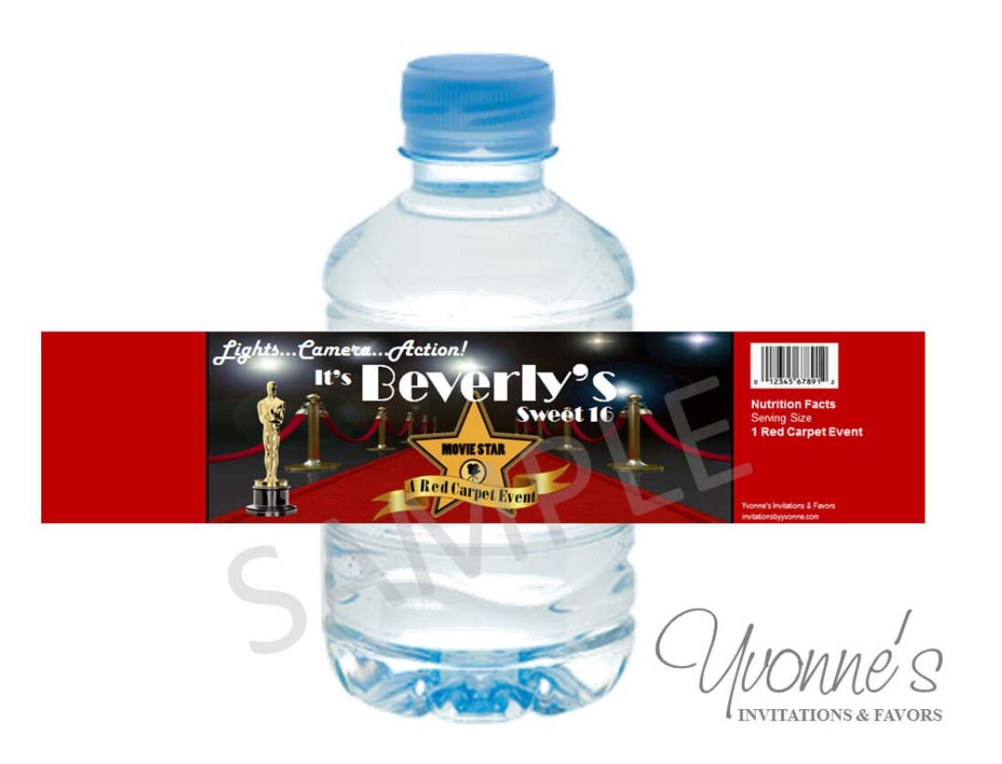 Hollywood Red Carpet VIP Water Bottle Wrappers Birthday | Etsy