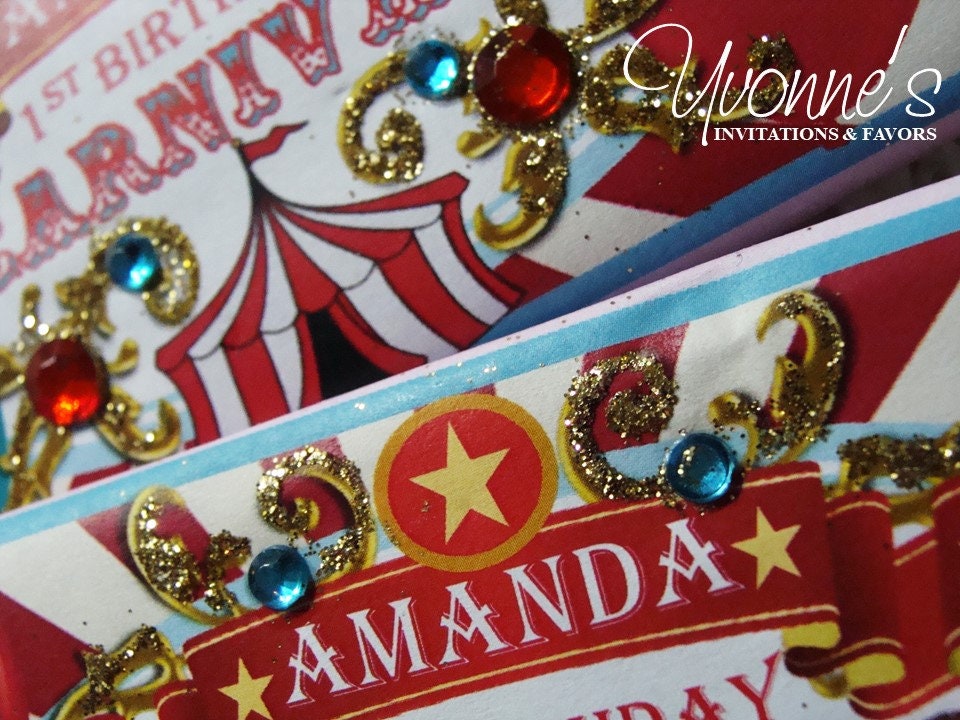 Circus Birthday Candy Bar Wrappers Assembled With | Etsy