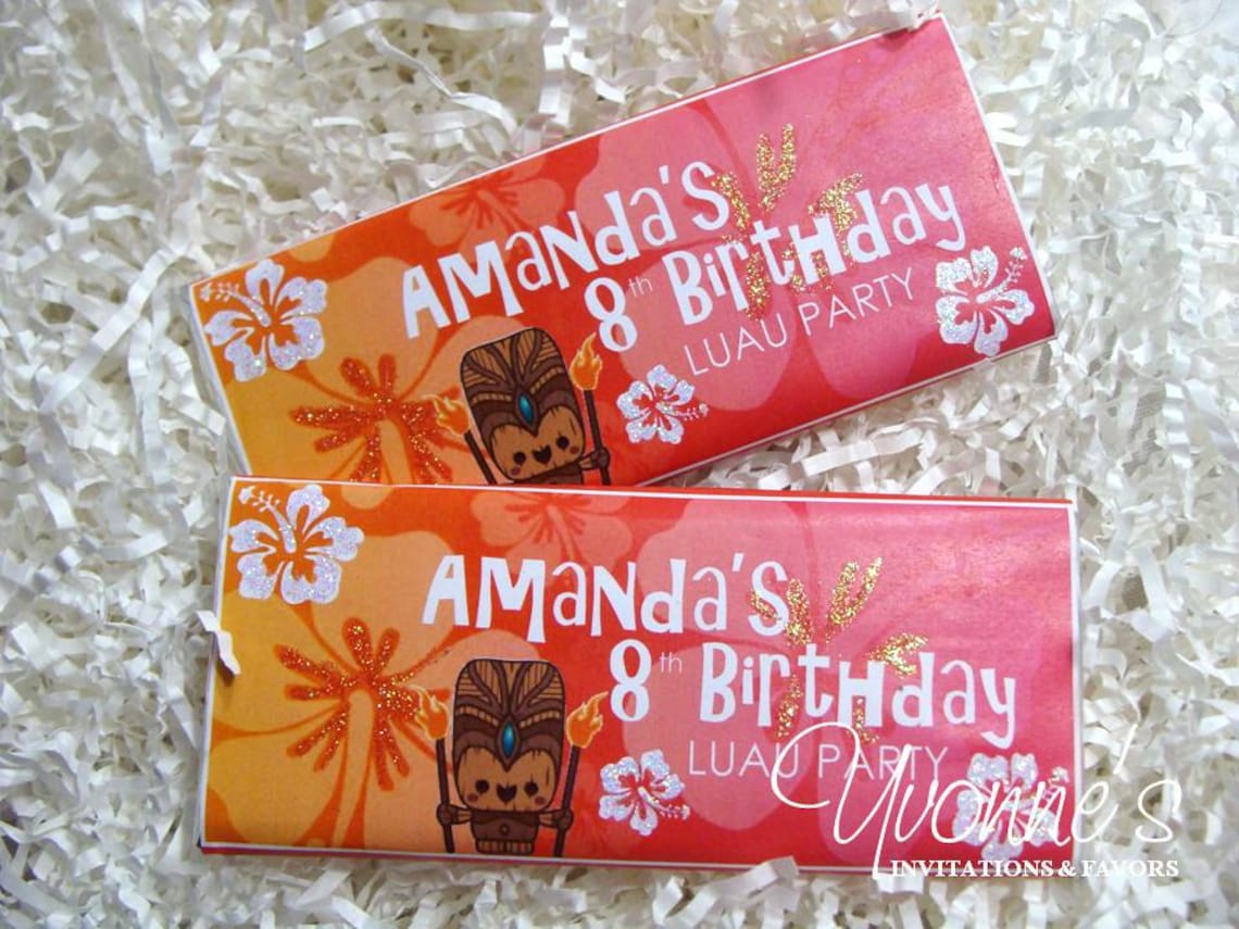 Hawaiian Luau Assembled Candy Bar Wrappers With Chocolate Bar Favor-for ...