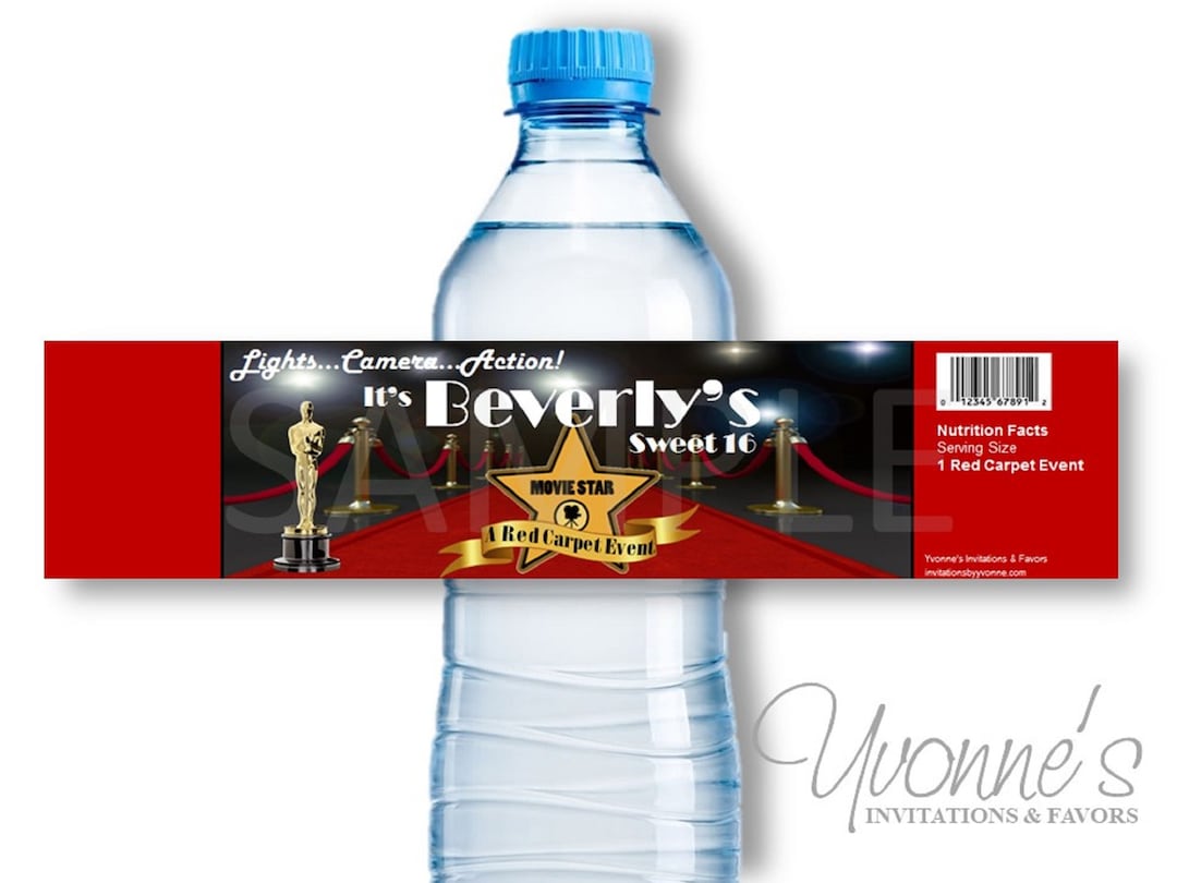 Hollywood Red Carpet VIP Water Bottle Wrappers - Birthday, Sweet 16 ...
