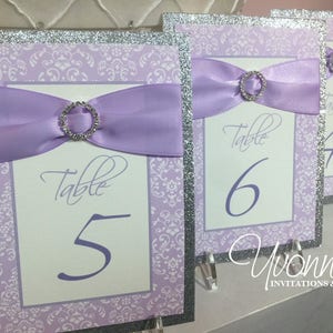 Table Numbers in Lavender-purple-silver With Ribbon, Bling, Glitter ...