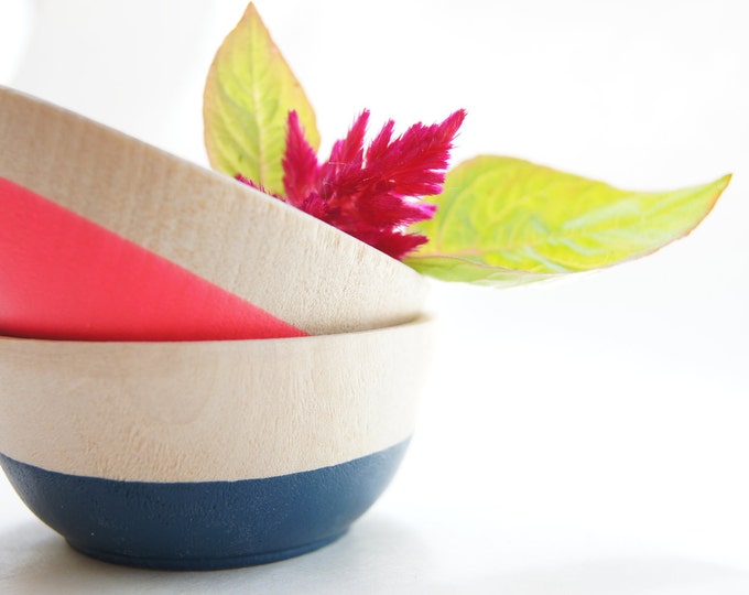 Wooden Mini Bowl Set of Two: Neon Pink and Nite Blue. - Etsy