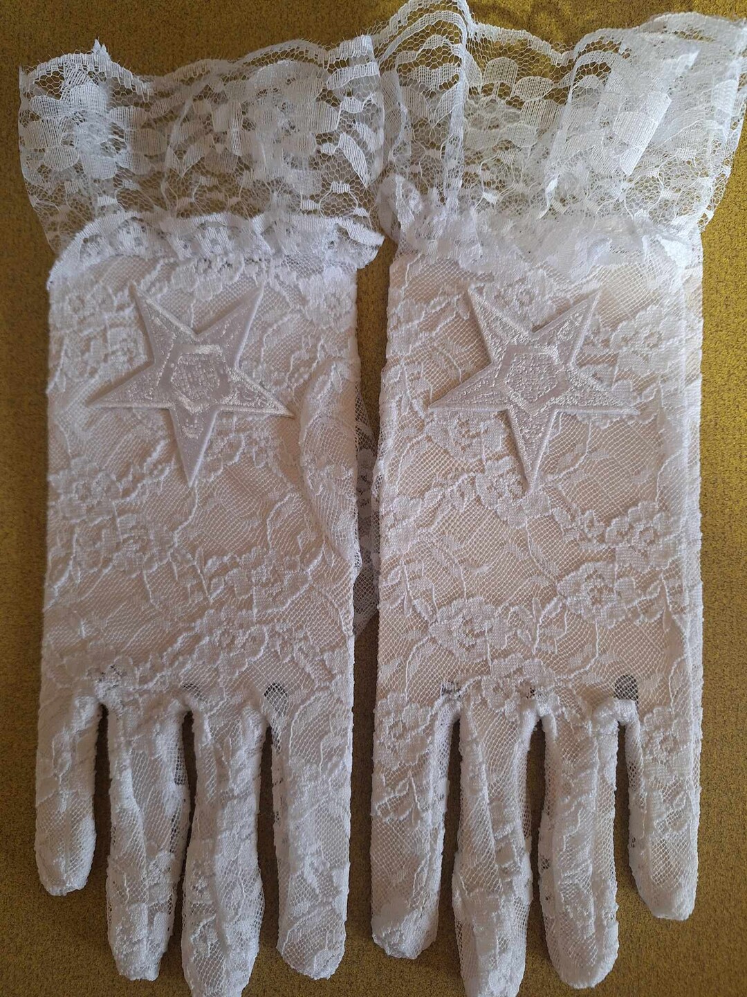 OES - Order of Eastern Star Solid White Logo Emblem White Lace Gloves ...