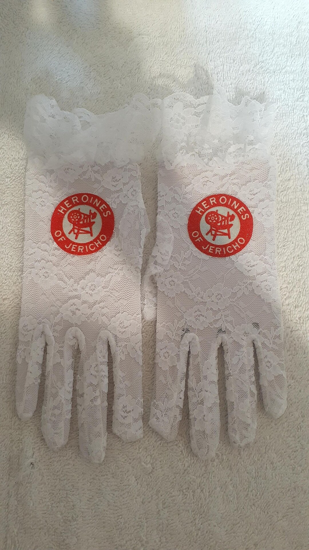 HOJ Heroines of Jericho Logo Emblem Lace Gloves. Delicate Lace Jacquard ...