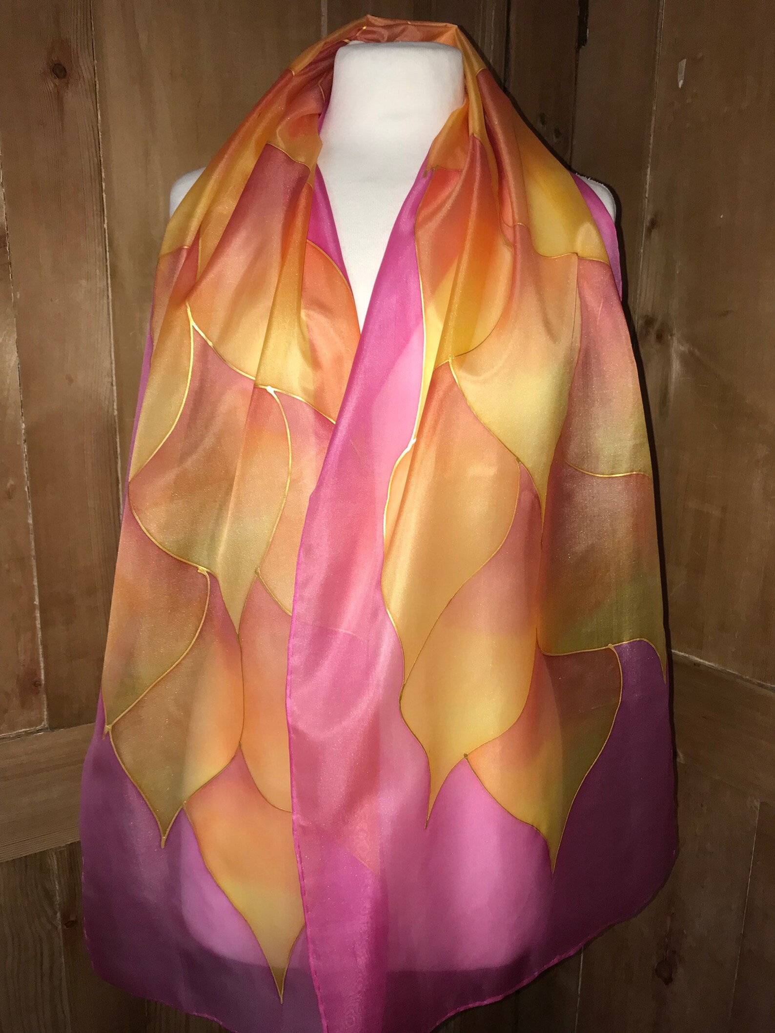 Flames Design X Long Silk Scarf in Pink Hand Painted Silk by - Etsy