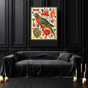 Parrot Art Print, Colourful Forest Painting, Bird Poster, Nature ...