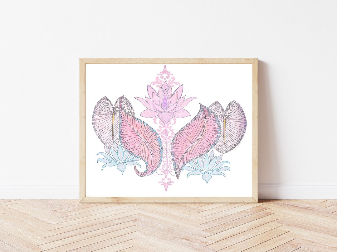 Pastel Colors Lotus Flower Art Print Lotus Meditation Wall - Etsy