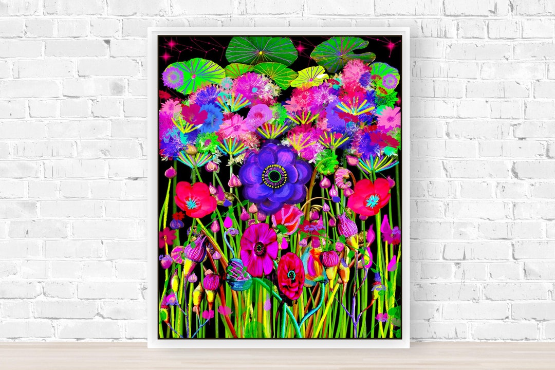 Scarlet Flax Flower, Colorful Flowers on a Black Background, Neon ...